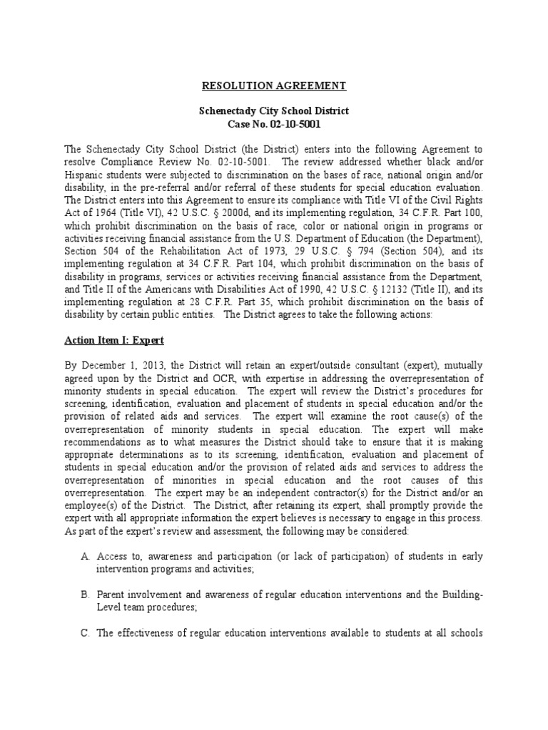 Resolution Agreement | PDF | Special Education | Section 504 Of The ...