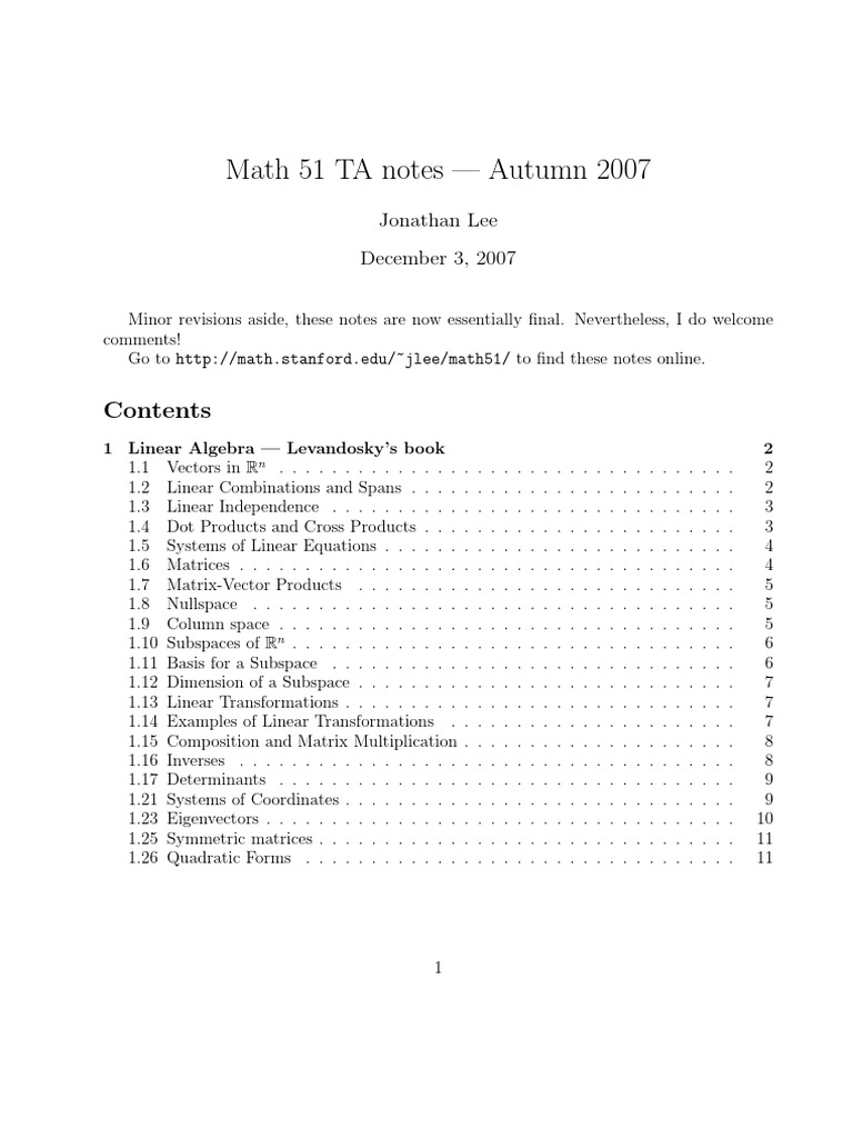 TA Notes PDF | PDF | Eigenvalues And Eigenvectors | Linear Subspace