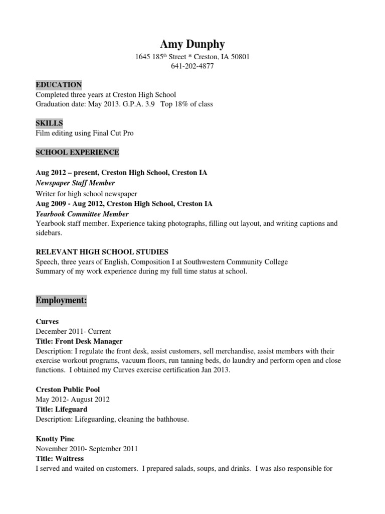 Amy Dunphy Resume | PDF | Sports | Environment