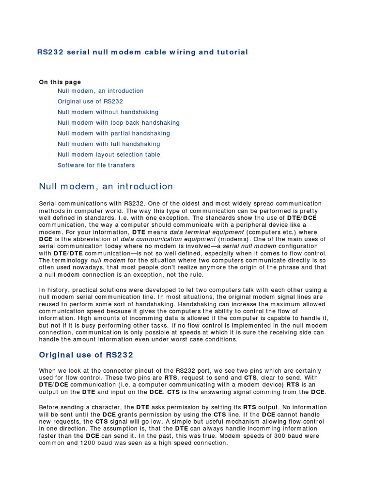 Rs232 Serial Null Modem Cable Wiring and Tutorial PDF | PDF ...