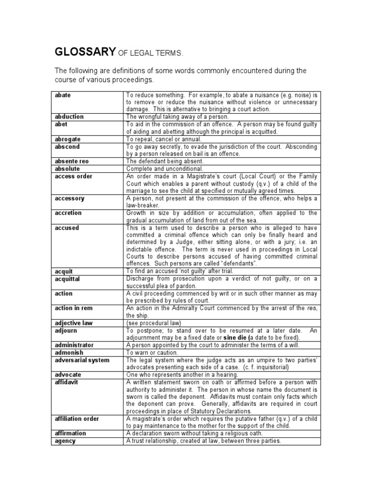 Glossary of Legal Terms | PDF | Judgment (Law) | Crime & Violence