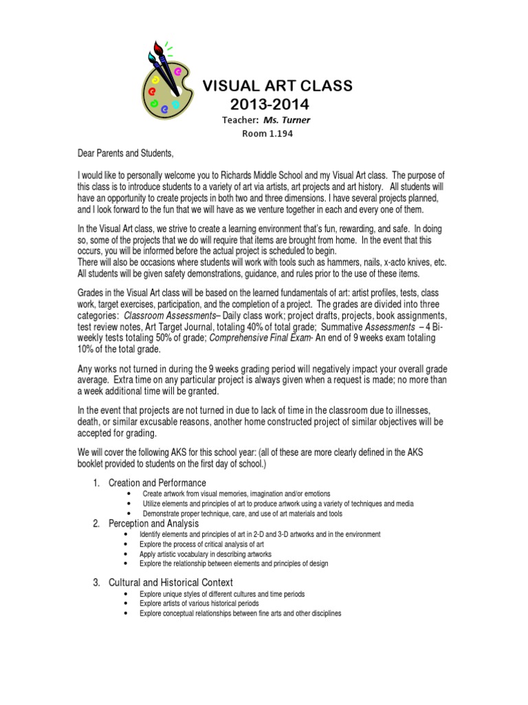 Visual Art Class Syllabus 2013-2014 | PDF | Test (Assessment ...