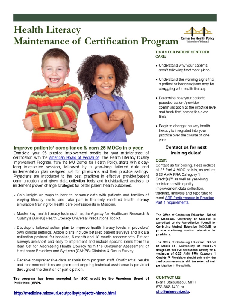 Health Literacy Quality Improvement Program Flyer For American Board of ...