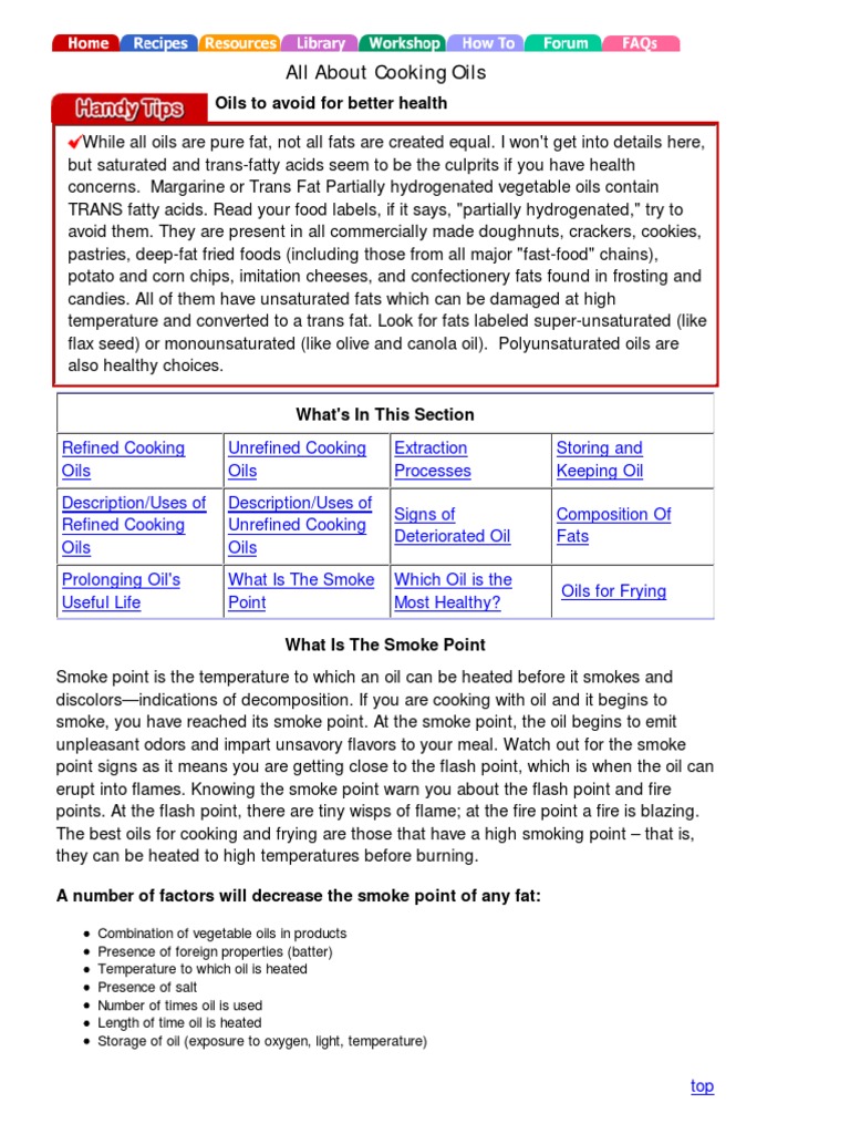 All About Cooking Oils PDF | PDF | Cooking Oil | Vegetable Oil