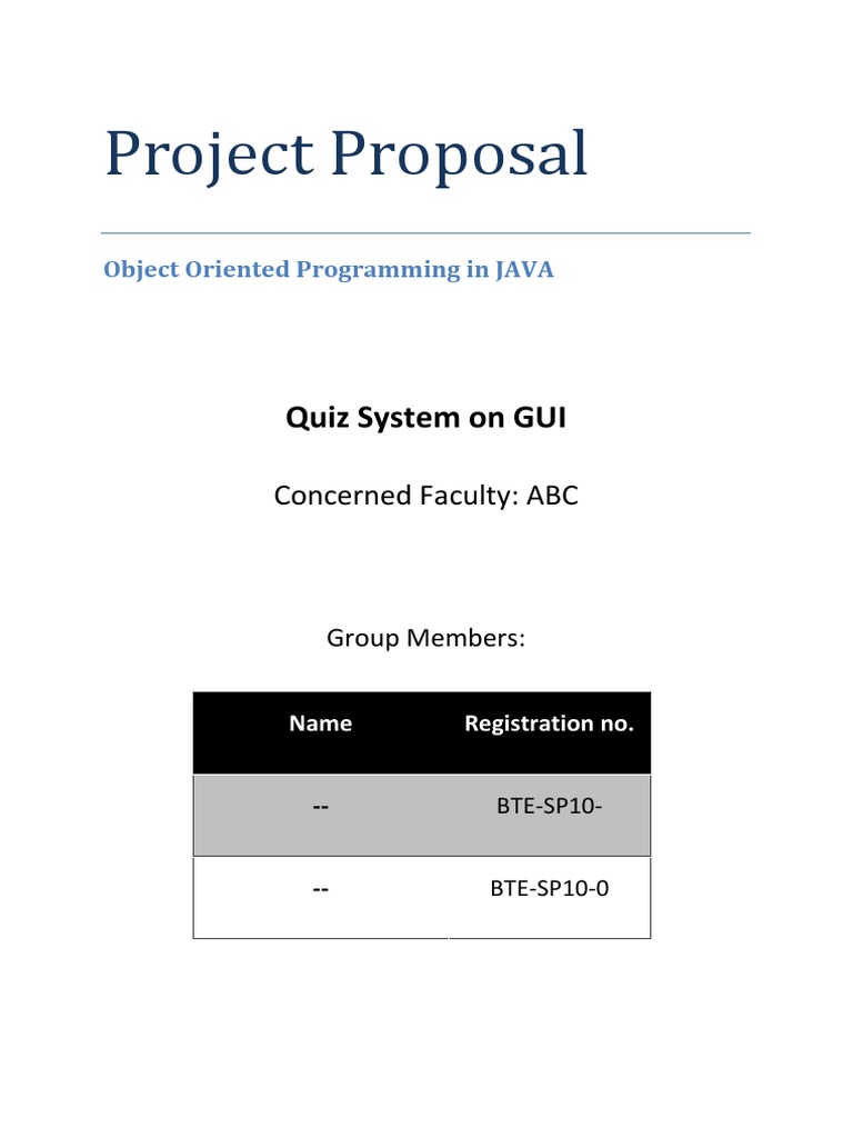 Java Project Proposal - Quiz System PDF | PDF | Java (Programming Language) | Graphical User ...