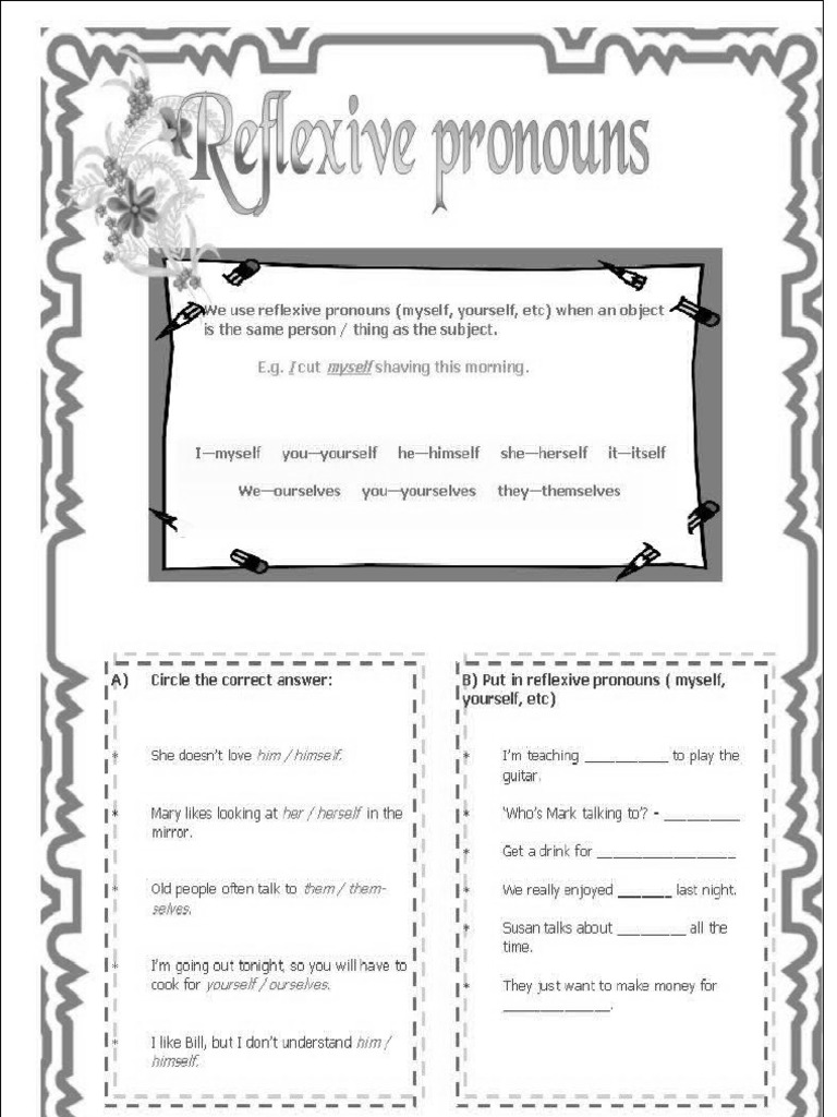 Lesson 13.2 - Worksheet Pronouns (Reflexive,) | PDF