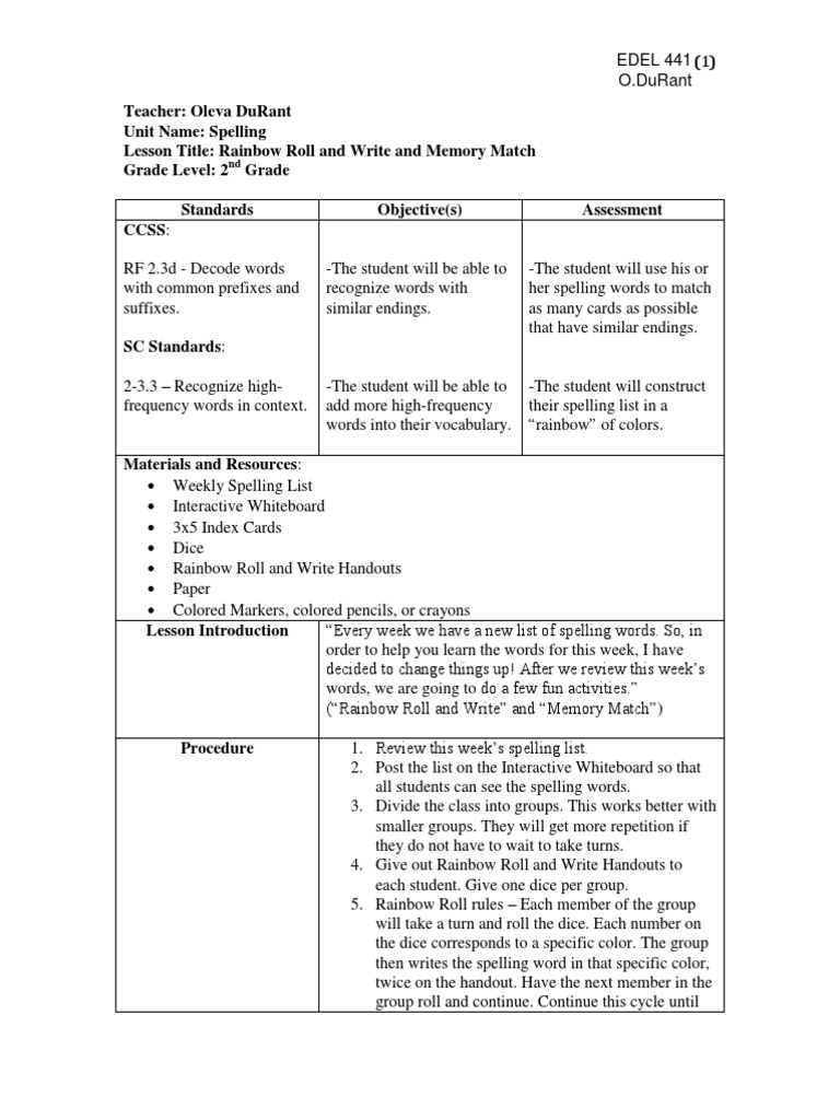 Lesson Plan 2 Spelling | PDF | Semiotics | Cognition