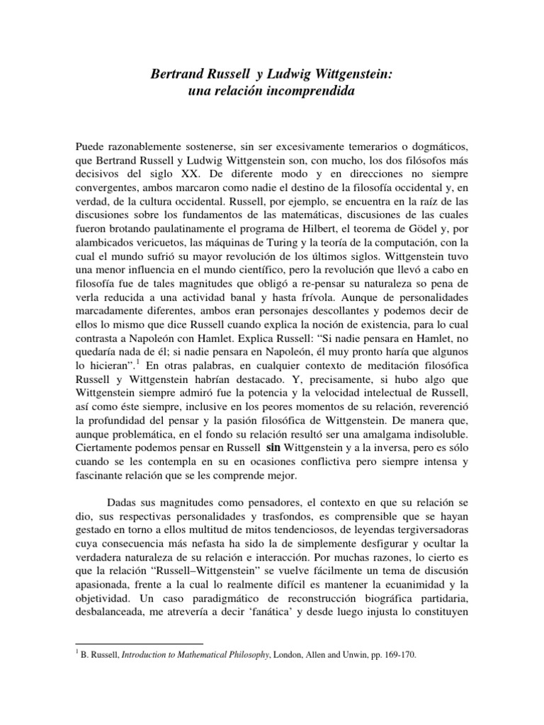 Russell y Wittgenstein: Una Relación Compleja | PDF | Bertrand Russell ...