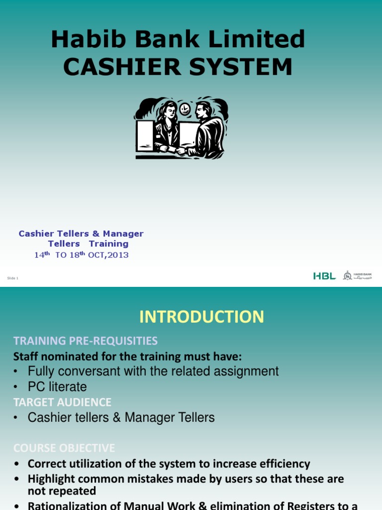 Habib Bank Limited Cashier System: Cashier Tellers & Manager Tellers ...