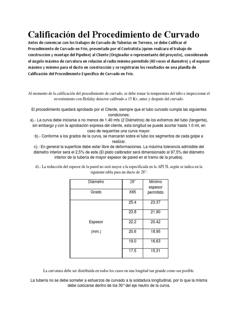 Calificación Del Procedimiento de Curvado | PDF | Curva | Tubería ...
