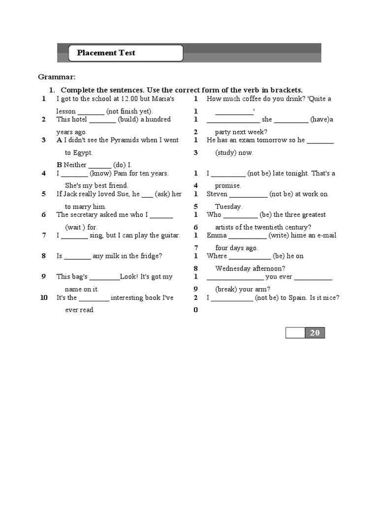 Placement Test - Grammar | PDF