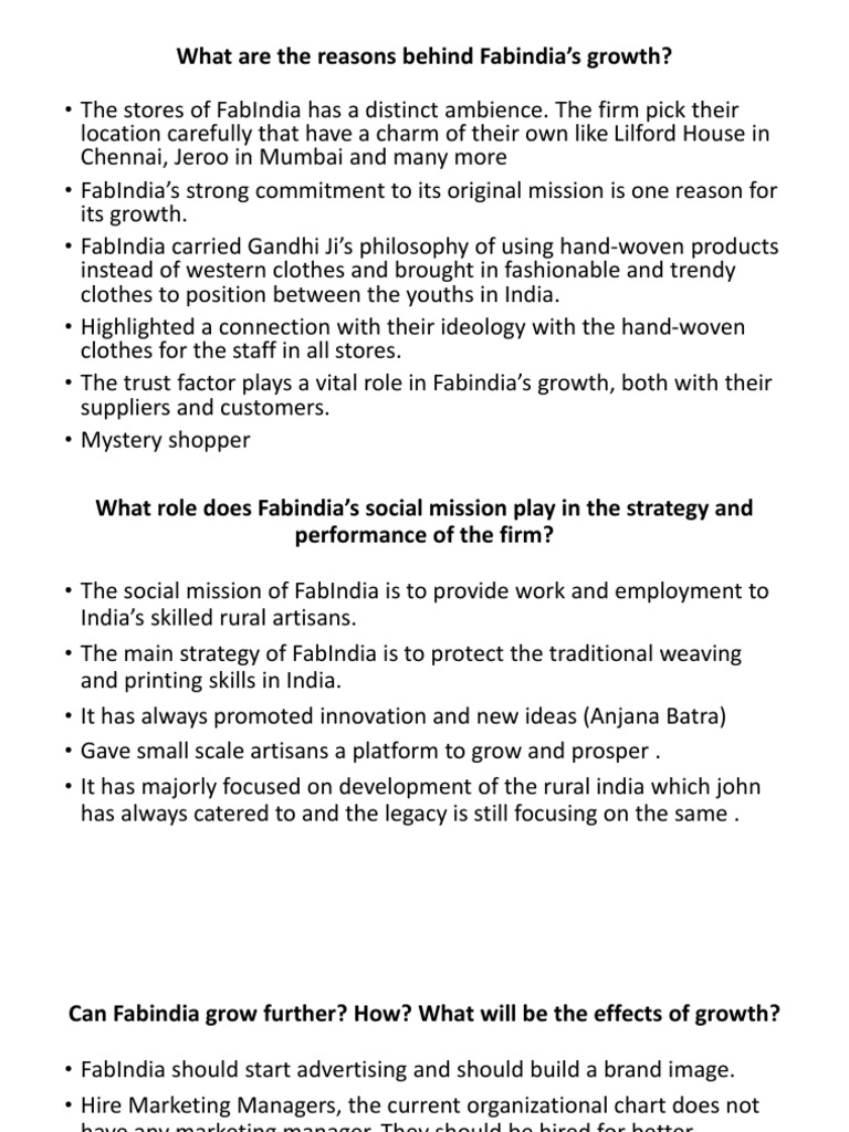 What Are The Reasons Behind Fabindia's Growth? | PDF | Marketing ...