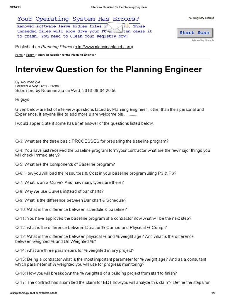 Interview Question For The Planning Engineer | PDF | Computing | Business
