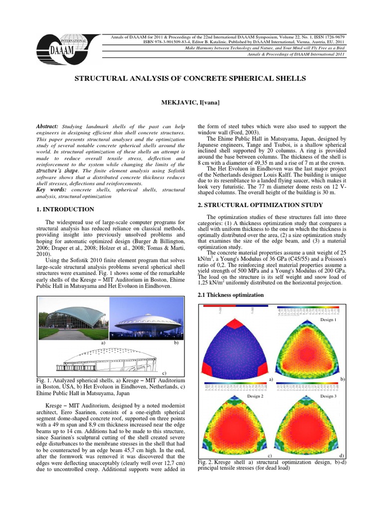 Structural Analysis of Concrete Spherical Shells: MEKJAVIC, I (Vana ...