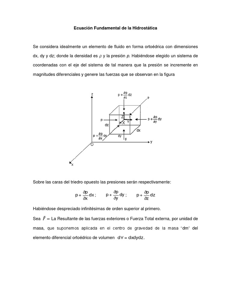 Ecuación Fundamental de La Hidrostática | Fuerza | Fluido