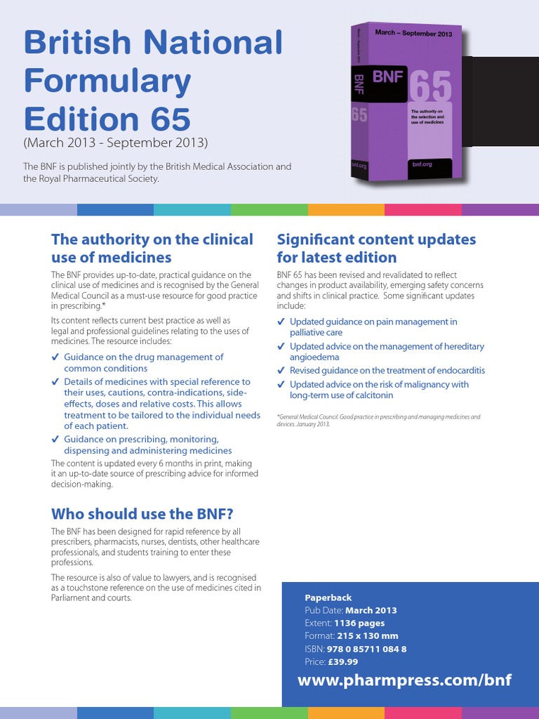 BNF 65 Information Sheet PDF | PDF | Health Care | Healthcare Industry