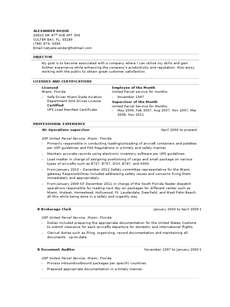 Alexander Roque Resume | PDF | United Parcel Service | Cargo