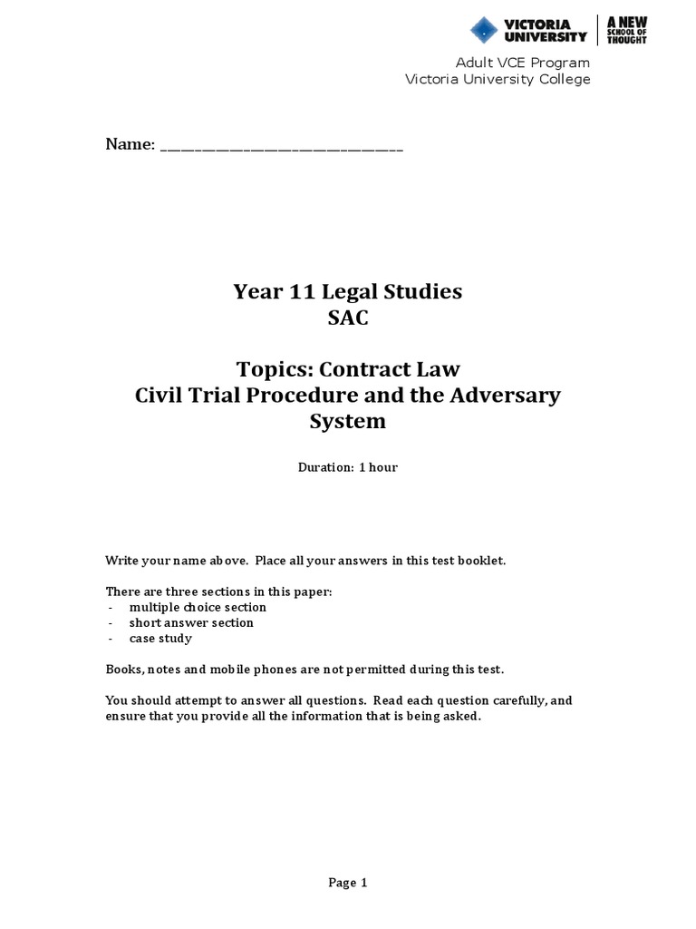 Year 11 Legal Studies SAC Guide | PDF | Burden Of Proof (Law ...