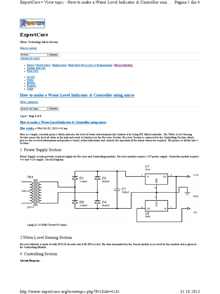 Water Level Indicator PDF | PDF | Transmitter | Pic Microcontroller