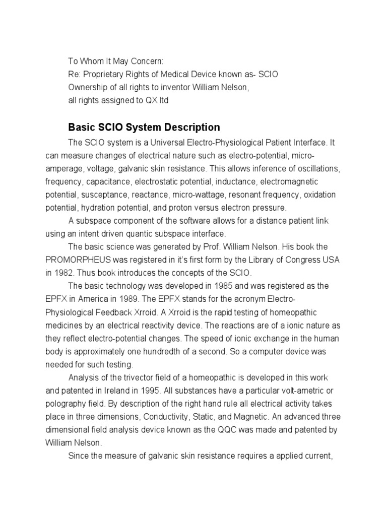 Basic SCIO System Description Including Irish Patents PDF | PDF ...