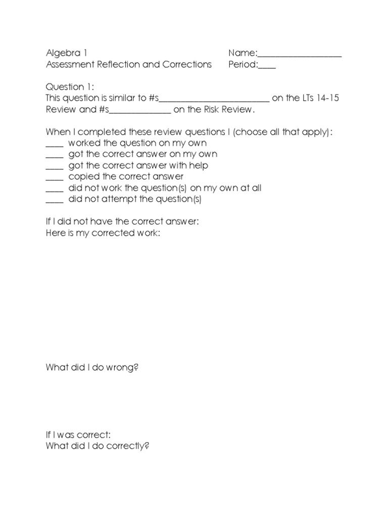 Assessment Reflection and Corrections PDF | PDF