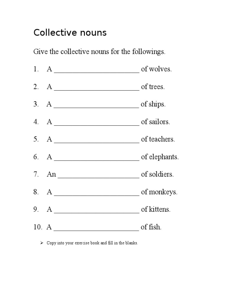 Collective Nouns Exercise | PDF | Language Arts & Discipline
