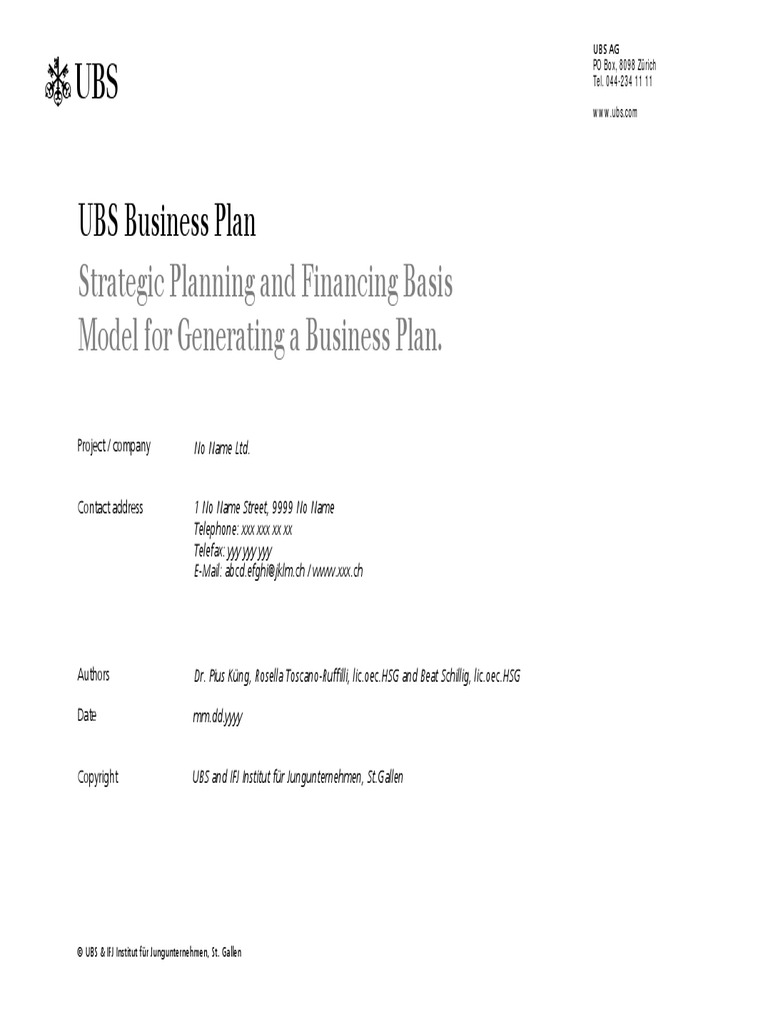 UBS Business Plan - Stategic Planning and Financing Basis - Model For ...