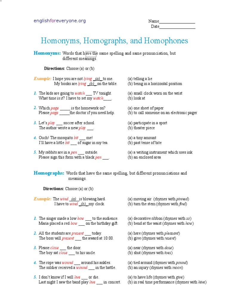 Homonyms, Homographs, Homophones | PDF | Onomastics | Lexical Semantics