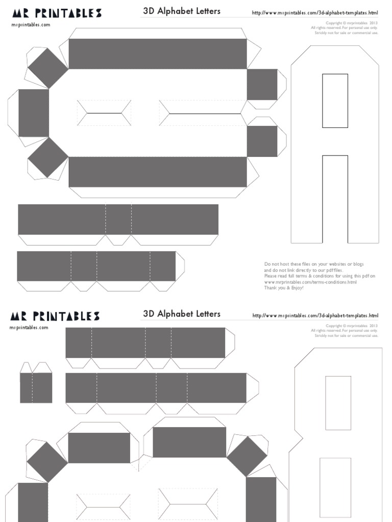 Mrprintables 3d Alphabet Templates A To M | PDF | All Rights Reserved ...