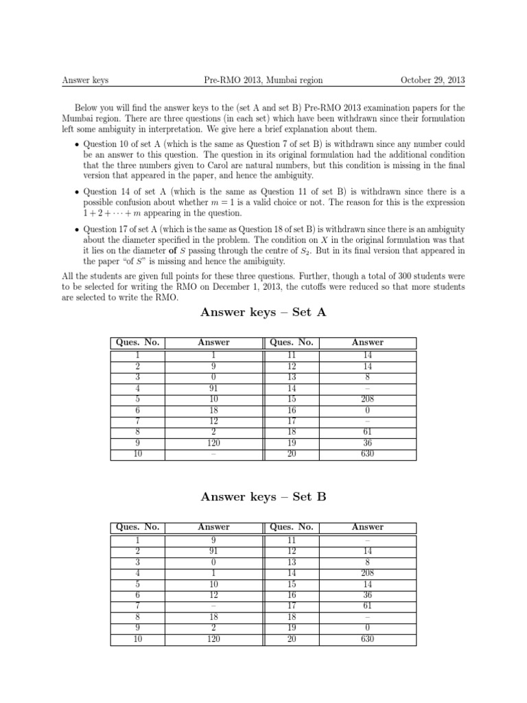 Pre Rmo 2013 Answer Keys PDF | PDF | Teaching Methods & Materials