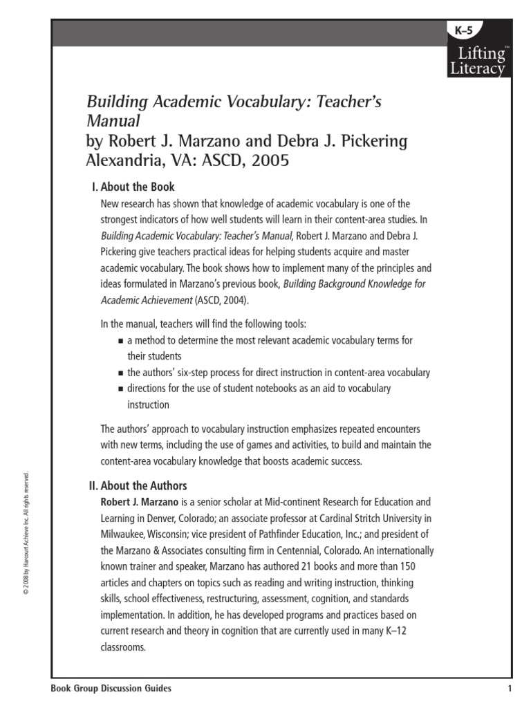 Building Academic Vocabulary | PDF | English As A Second Or Foreign ...