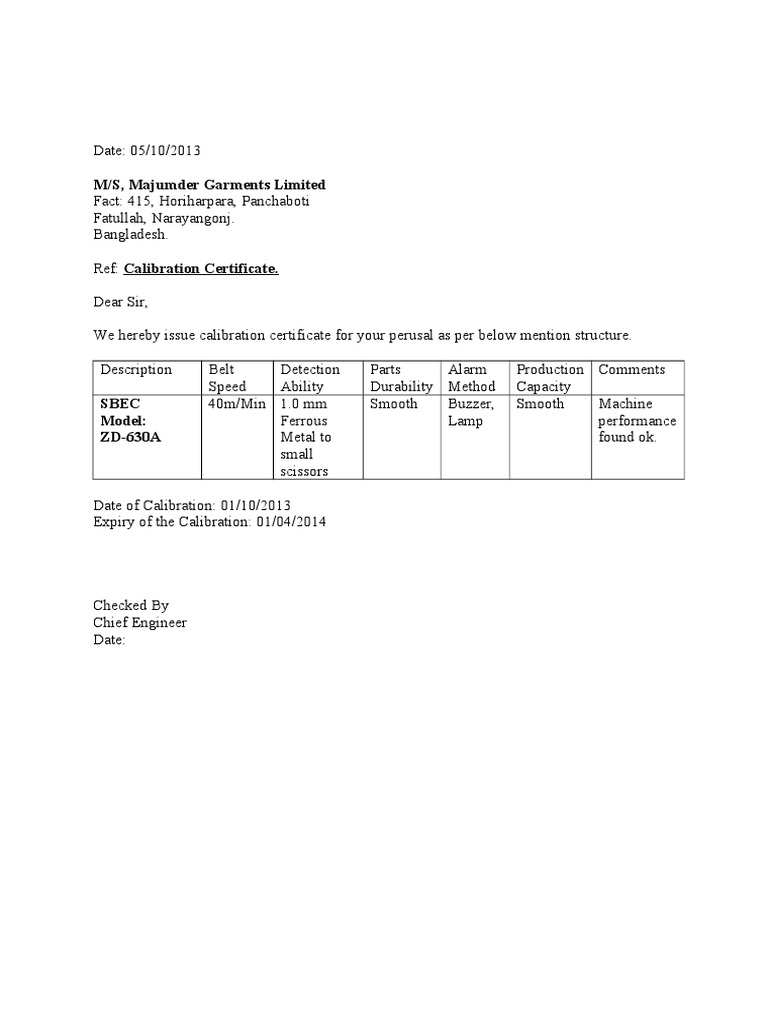 Calibration Certificates Summary | PDF | Calibration | Methodology