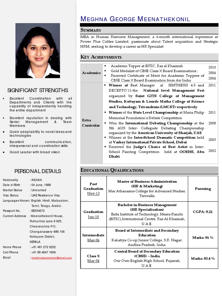 Resume-Meghna G M | PDF | Employment | Human Resource Management