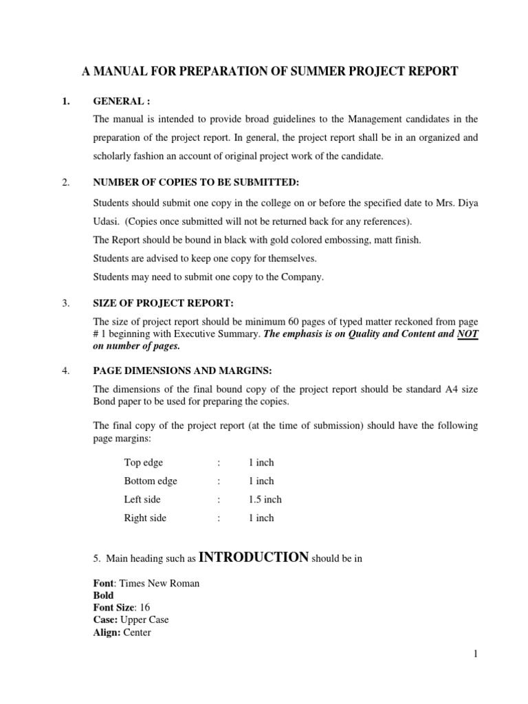 A Manual For Preparation of Summer Project Report: 1. General | PDF ...