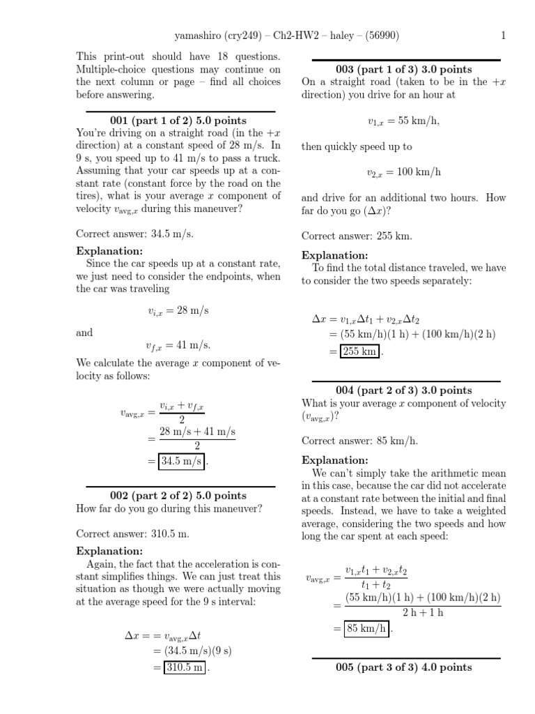 Ch2 HW2 Solutions | PDF | Acceleration | Speed