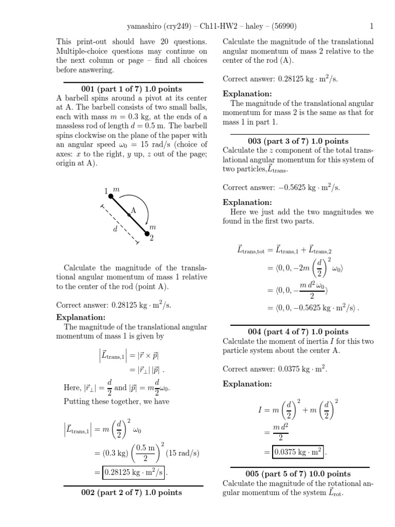 Phy303k HW2, CH1 | Download Free PDF | Angular Momentum | Euclidean Vector