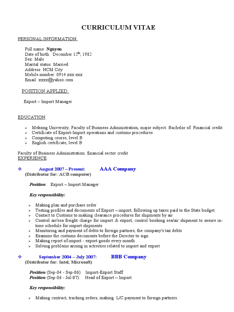 Curriculum Vitae: Position Applied | PDF