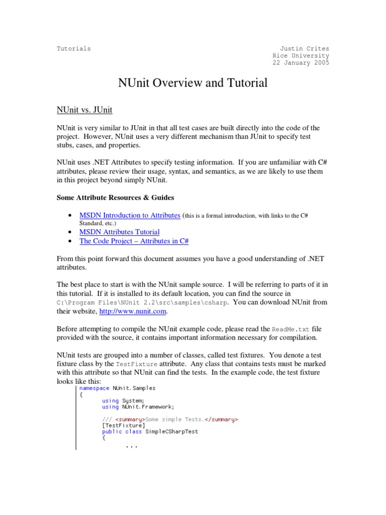 Tutorial - NUnit | PDF | C Sharp (Programming Language) | Software Development