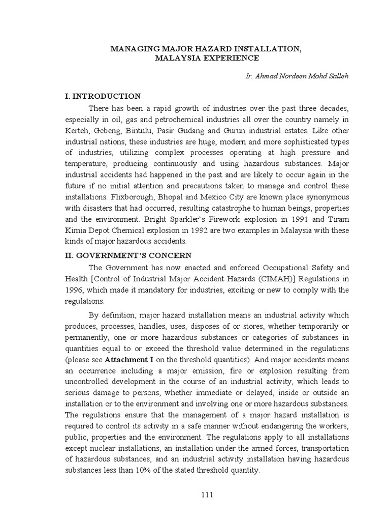 Managing Major Hazard Installation | PDF | Safety | Emergency Management