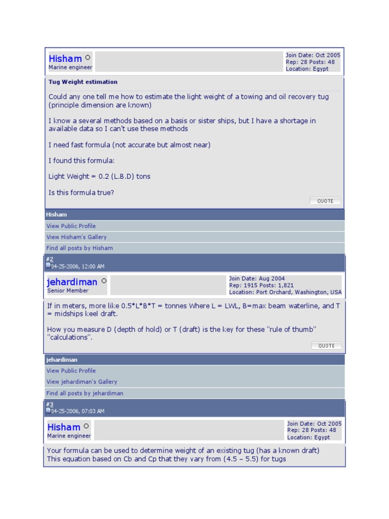 Weight Estimates of Tugs | PDF | Naval Architecture | Hull (Watercraft)