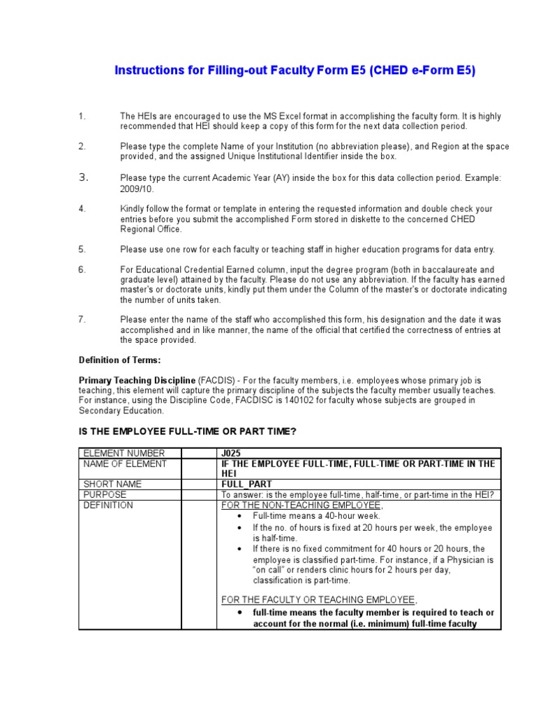 Instructions for Faculty Form E5_AY0910 | Professors In The United ...