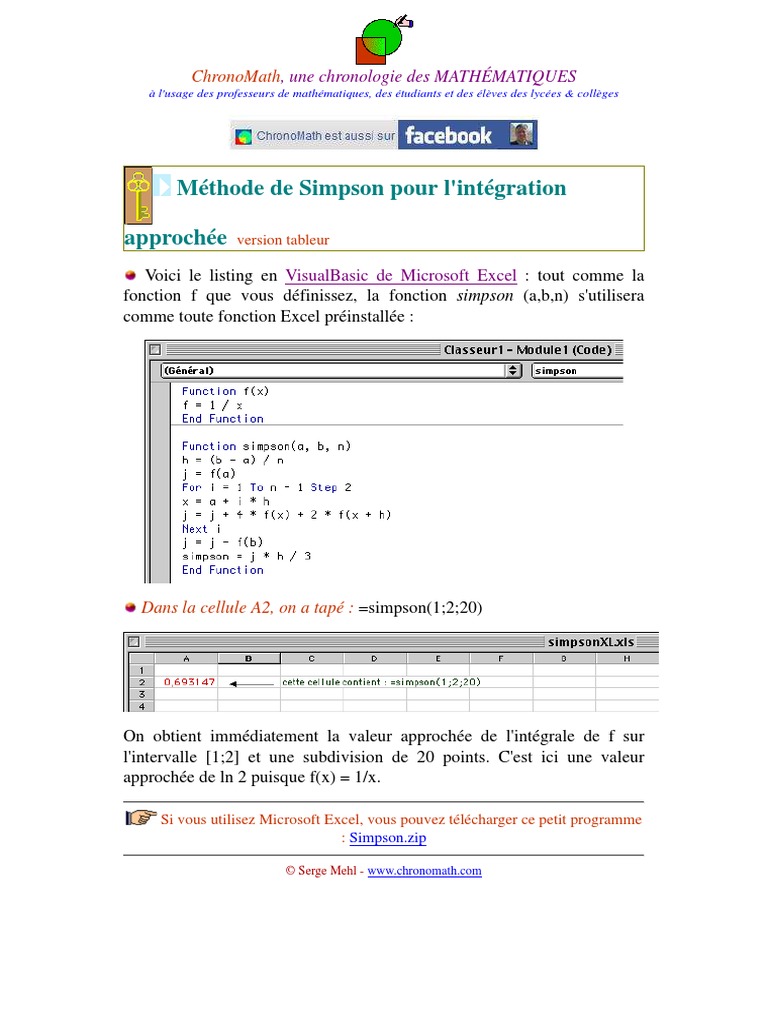 Intégration Approchée Excel : Méthode Simpson | PDF | Microsoft Excel ...