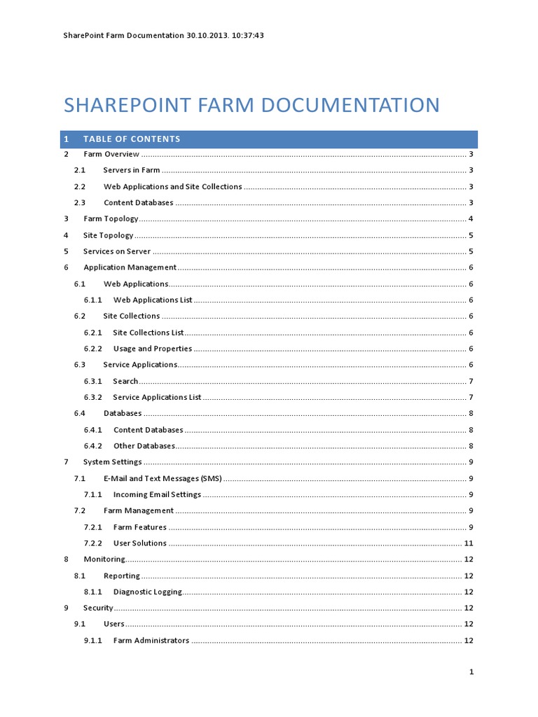SharePoint Farm Documentation Sample - Generated by Documentation ...