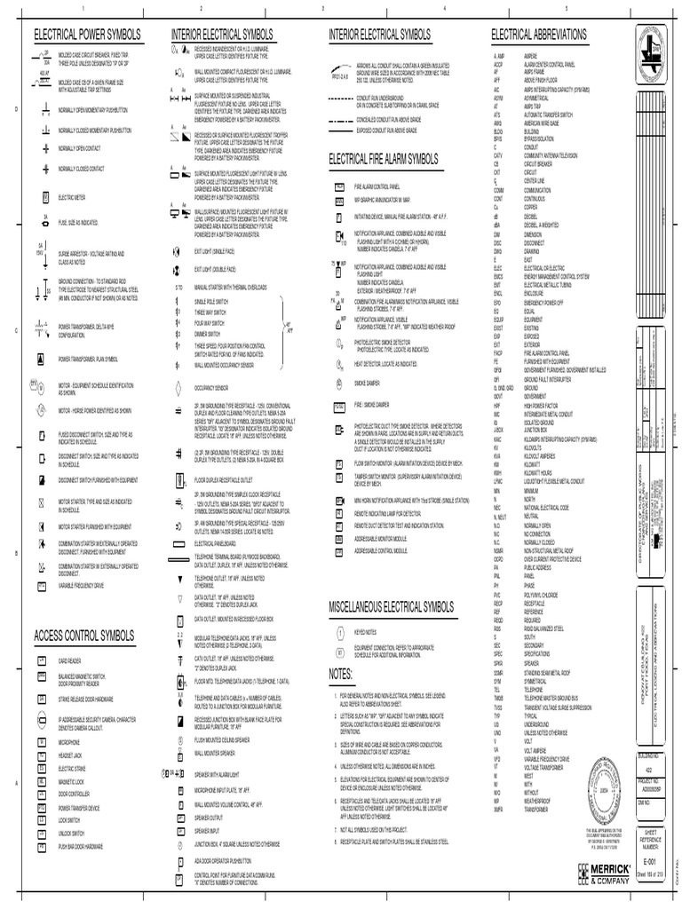 E-001 Electrical Legend and Abbreviations | PDF | Switch | Loudspeaker