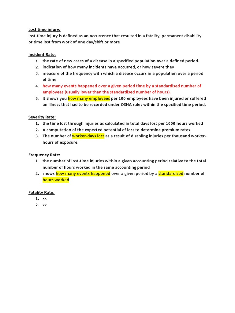Understanding Lost Time Injury Metrics | PDF