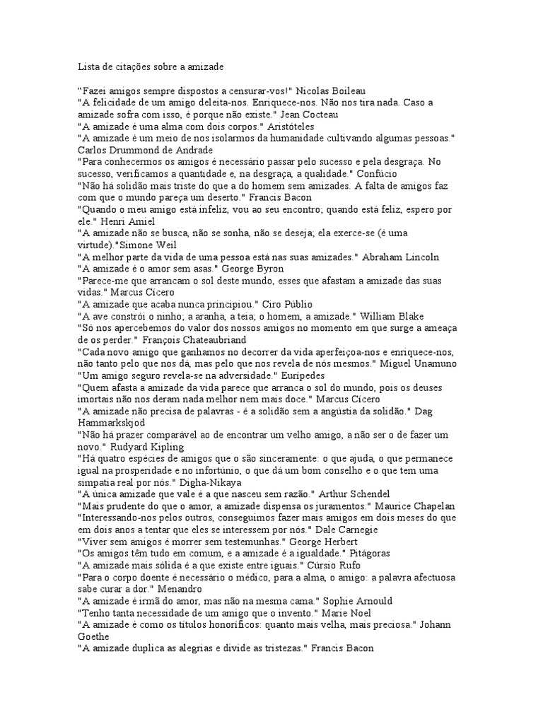 Lista de Citações Sobre A Amizade | PDF | Amizade | Amor