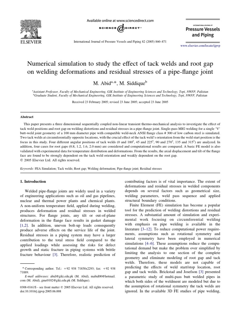 Numerical Simulation To Study The Effect of Tack Welds and Root Gap On Welding Deformations and ...