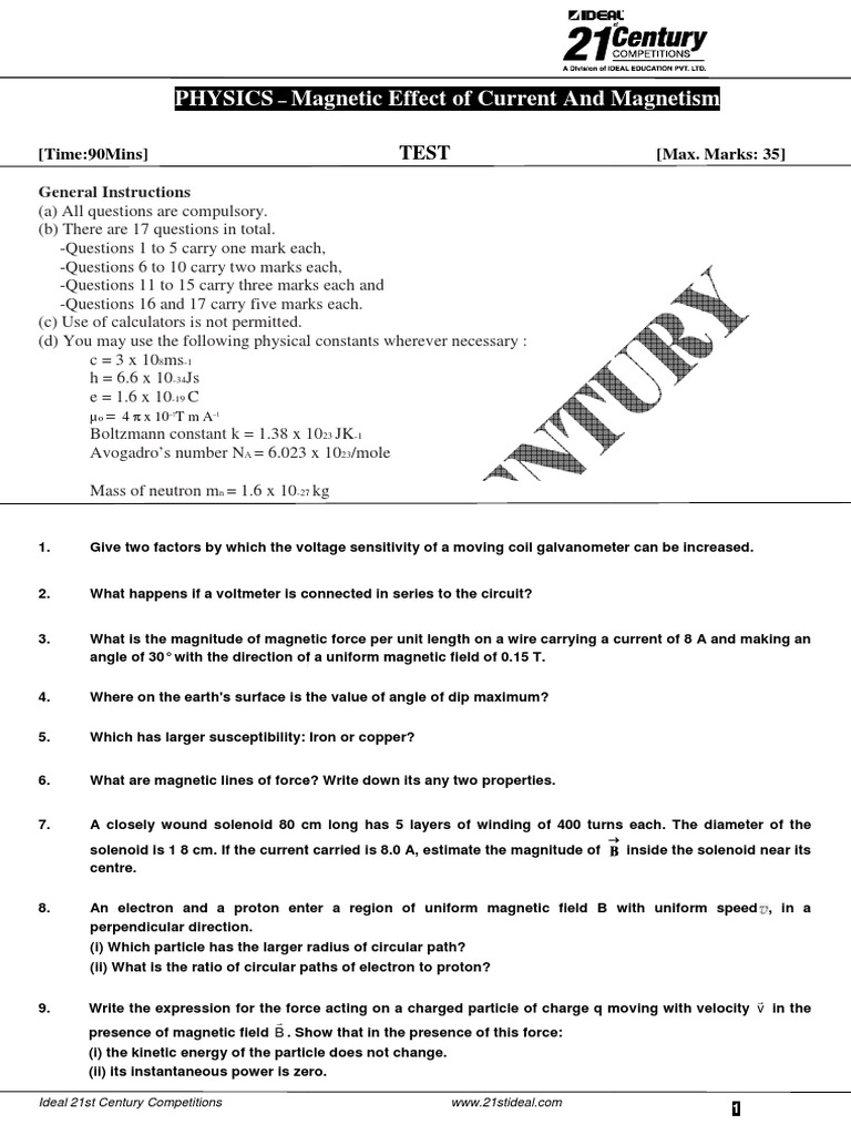 Physics Exam: Magnetism Focus | PDF | Magnetic Field | Electric Current