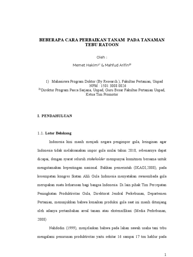 REVIEW Beberapa Cara Perbaikan Tanam Pada Tanaman Tebu Ratoon | PDF