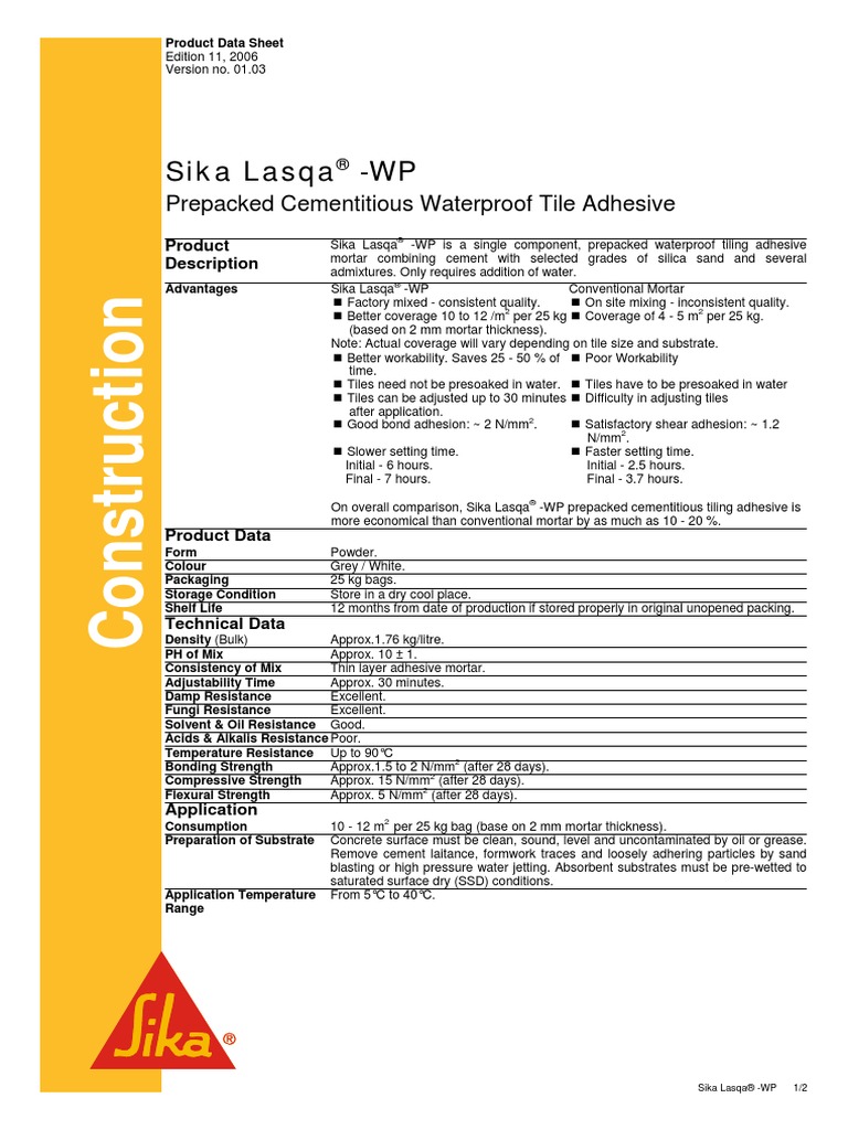 Sika Lasqa - WP | PDF | Mortar (Masonry) | Adhesive